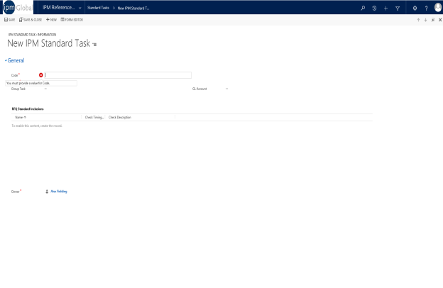 Standard Tasks- Standard Cost Codes